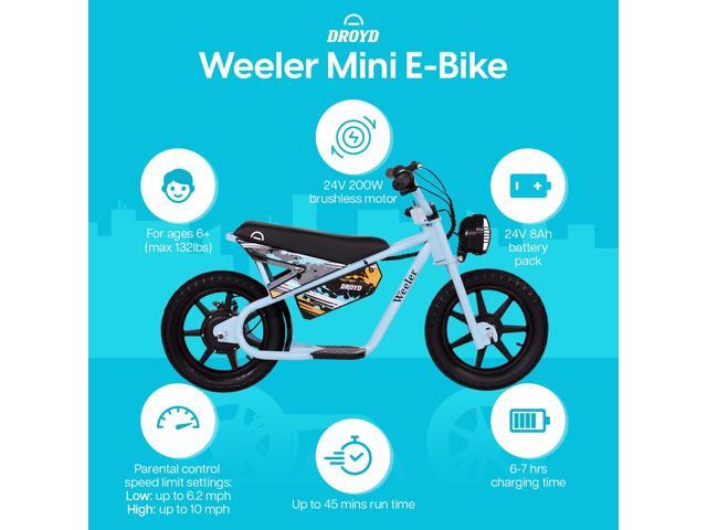 Droyd Weeler Blue Electric Mini Bike for Kids age 6 and Up and 6.2 - 10 ...