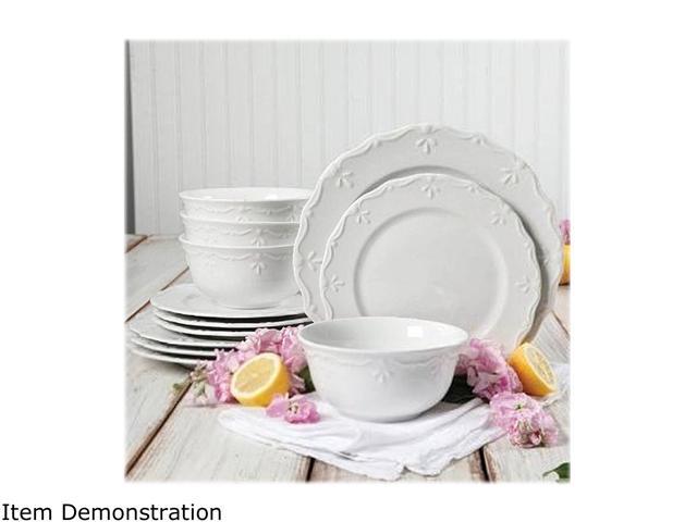 Gibson Home Scallop Buffet 12 Piecw White Embossed Fine Ceramic ...