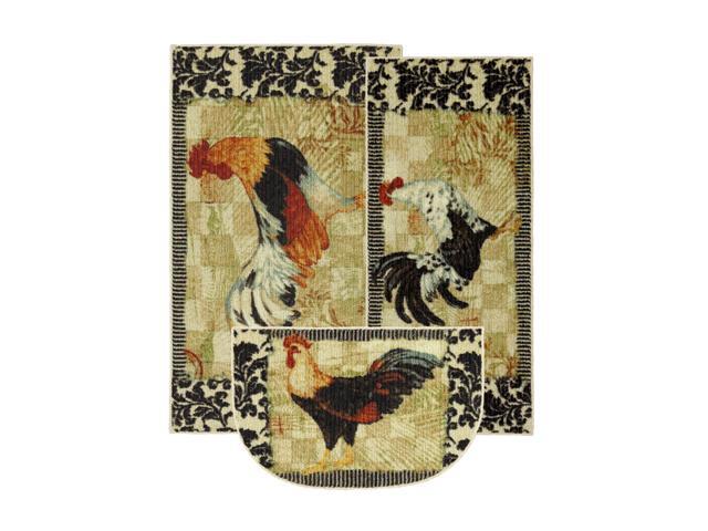 Mohawk Home New Wave Kitchen 3 Piece set Bergerac Rooster Rug Black 18 ...