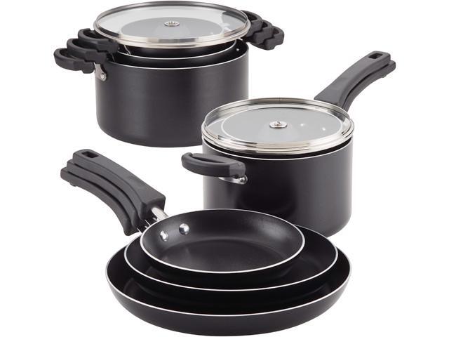 Farberware Neat Nest Space Saving Aluminum Nonstick Cookware Set, Black ...