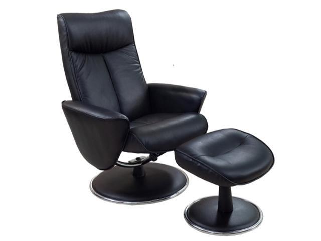 Mac Motion Chairs Black Bonded Leather Swivel, Recliner with Ottoman ...