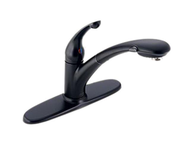 DELTA 470-BL-DST Signature Single Handle Pull-Out Kitchen Faucet Black ...