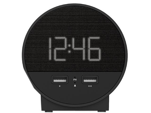 Station O Small Round Alarm Clock w/ Dual USB Charge Black - Newegg.com