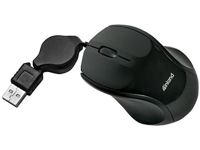Inland Mini Optical Mouse with Retractable USB Cord - Black (7047 ...