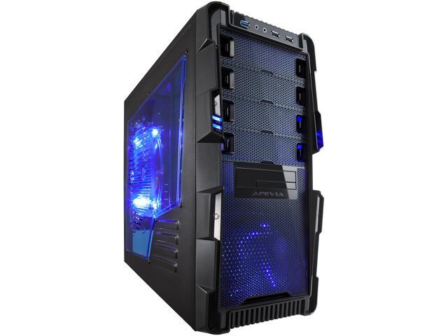 APEVIA X-Hermes X-HERMES-BL Black / Blue Computer Case w/ Side Window ...