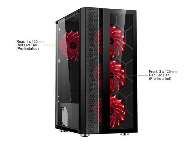DIYPC Dragon-R-4LED Black USB3.0 Steel /Tempered Glass ATX Mid Tower ...