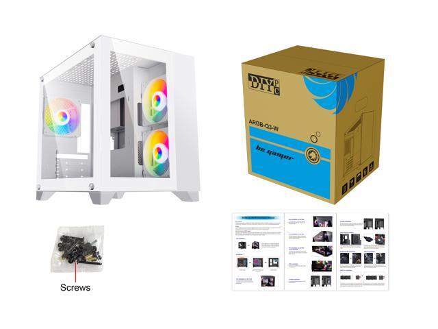 DIYPC ARGB-Q3-W White USB3.0 Tempered Glass Micro ATX Gaming Computer ...