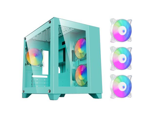 Open Box: DIYPC ARGB-Q3.v2-Green USB3.0 Tempered Glass Micro ATX Green ...