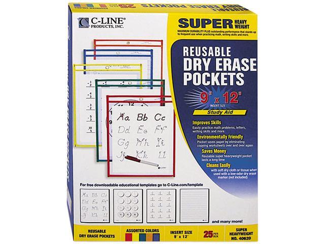 C-Line Reusable Dry Erase Pockets, 9 X 12, Assorted Primary Colors, 25 ...