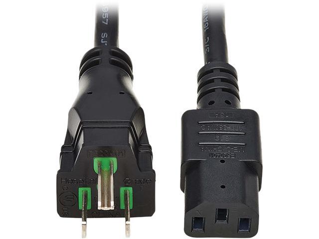 Tripp Lite Safe-IT Antibacterial Hospital-Grade Power Cord Medical, 5-15P to C13, Green Dot, 13A ...
