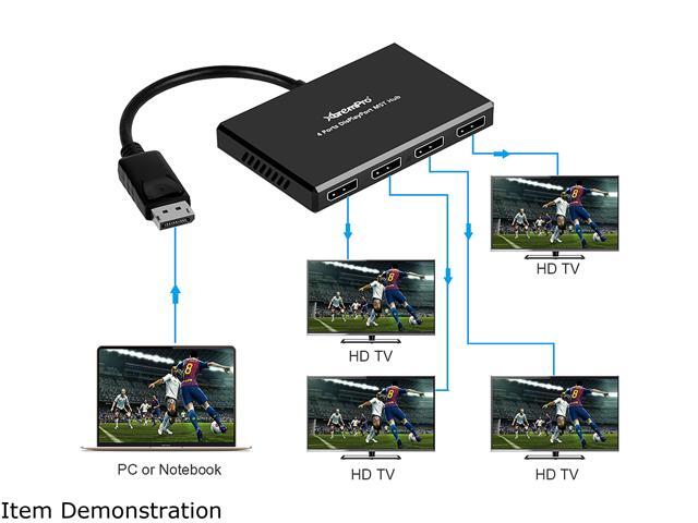 XtremPro 61071 4 Port DisplayPort 1.2 to DisplayPort Multi Stream Transport MST Hub 1x4, 1 input ...