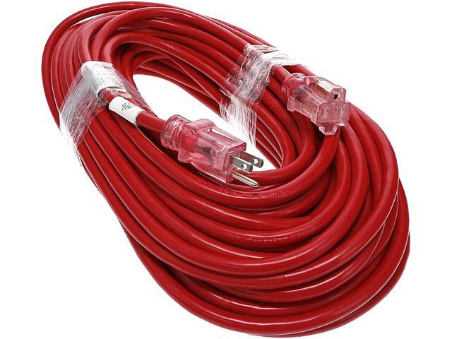 Nippon Labs 100Ft 12/3 SJTW Red Power Extension Cord Lighted Clear Red ...