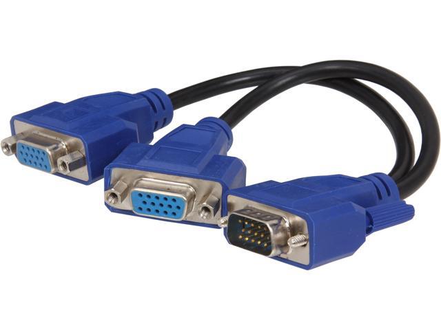 VCOM VC-VGAYSPL Moniter Y Splitter Black Cable with Blue Connector Male ...