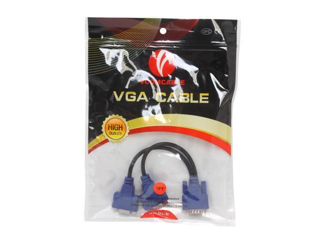 VCOM VC-VGAYSPL Moniter Y Splitter Black Cable with Blue Connector Male ...