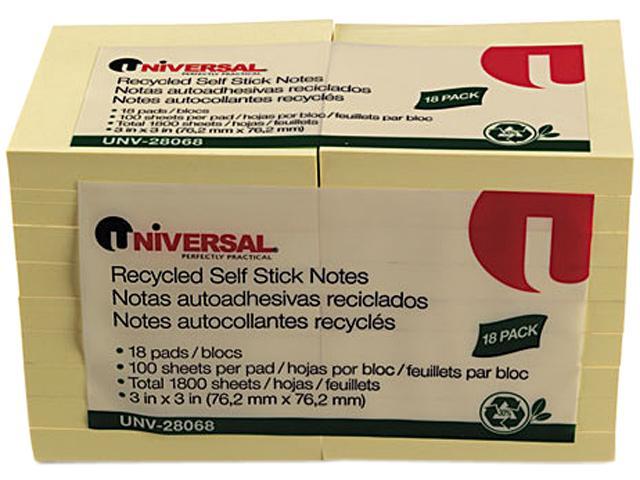 Recycled Sticky Notes, 3 X 3, Yellow; 18 100-Sheet Pads/Pack - Newegg.com