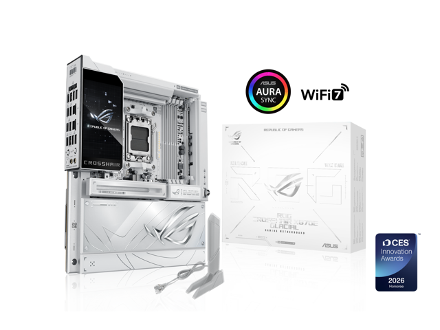 ASUS ROG Crosshair X870E Glacial, AMD E-ATX motherboard, 24+2+2 power ...