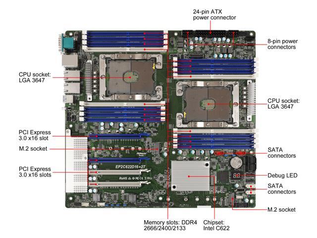 AsRock Rack EP2C622D16-2T Server Motherboard Dual Socket LGA3647 Intel ...