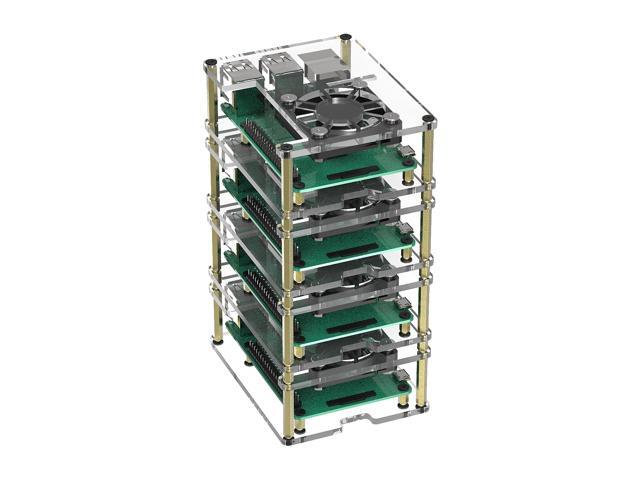 Micro Connectors Four (4) Layer Stackable Acrylic Raspberry Case with Fans and Heatsinks for Pi ...