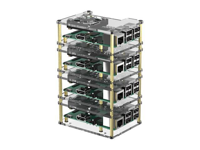 Micro Connectors Four (4) Layer Stackable Acrylic Raspberry Case with Fans and Heatsinks for Pi ...