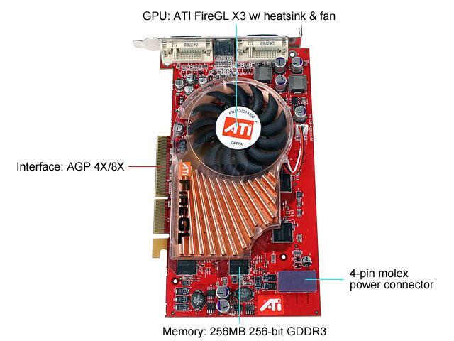 AMD FireGL X3 100-505097 256MB 256-bit GDDR3 AGP 4X/8X Workstation ...