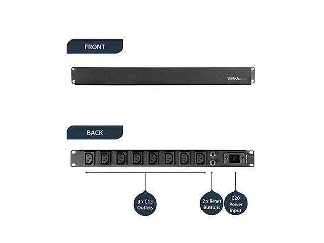 StarTech PDU08C13H 8-Port Rack-Mount PDU with C13 Outlets - 10 ft. Power Cord (NEMA5-20p) - 16 A ...