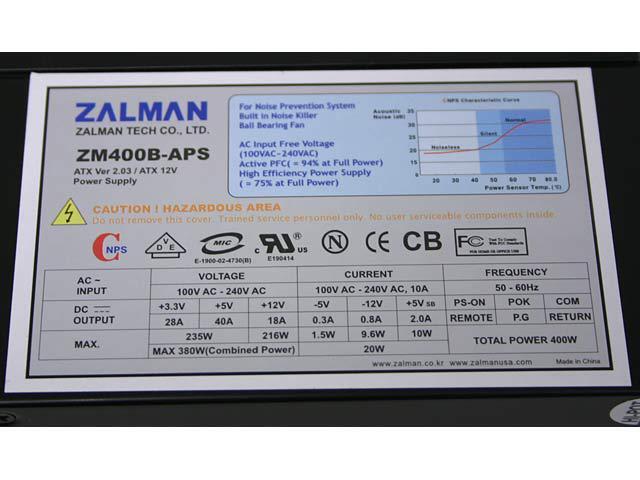 ZALMAN ZM400B-APS 400 W Power Supply - Newegg.com