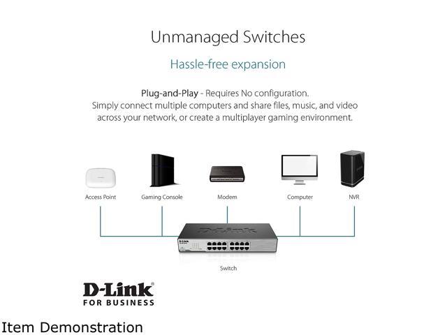 D-Link Ethernet Switch, 16 Port 10/100 Unmanaged Desktop, Fanless ...