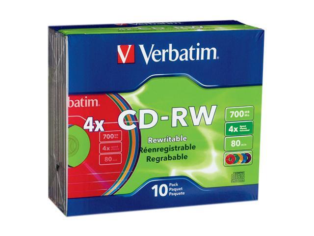 Verbatim 700MB 4X CD-RW DataLifePlus Color 10 Packs Slim Case Disc ...