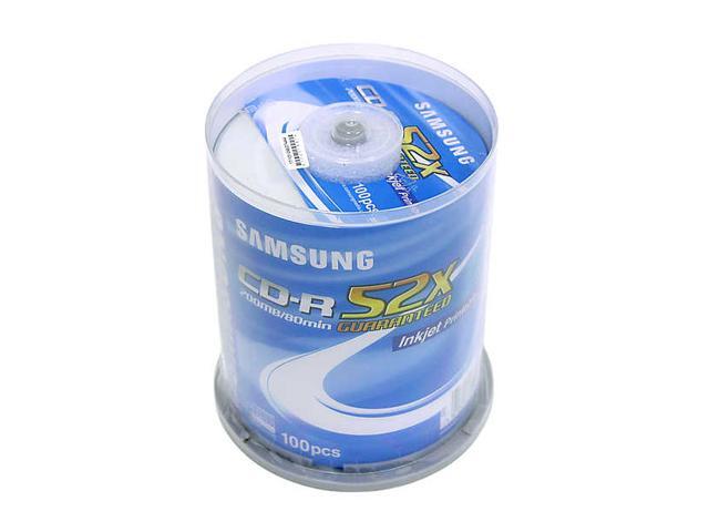 SAMSUNG 700MB 52X CD-R Inkjet Printable 100 Packs Disc Model P80G5200CK ...