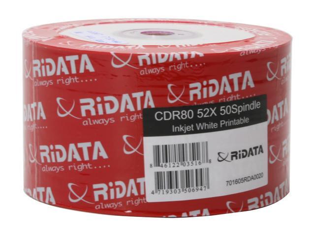 Open Box: RiDATA 700MB 52X CD-R Inkjet White Printable 50 Packs Disc ...