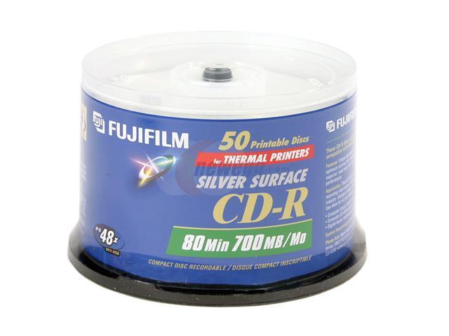 FUJIFILM 700MB 48X CD-R Thermal Printable 50 Packs Silver Surface Disc ...