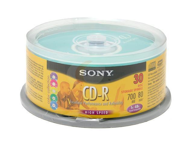 SONY 700MB 48X CD-R 30 Packs Color Mix Disc Model 30CDQ80LSX3/T ...