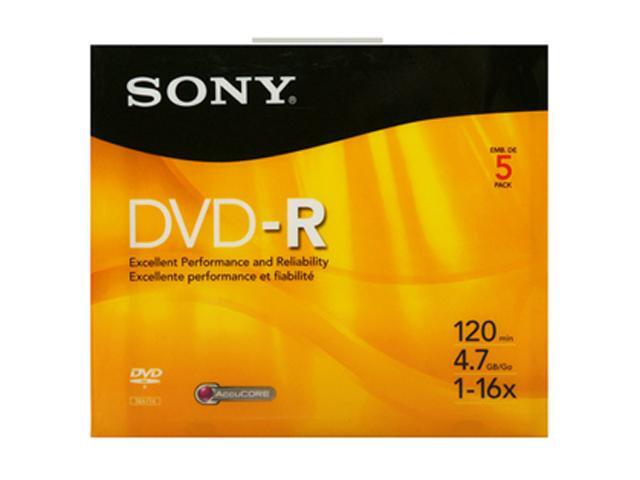 SONY 4.7GB 16X DVD-R 5 Packs Media Model 5DMR47R4H - Newegg.com