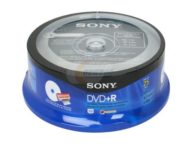 SONY 4.7GB 16X DVD+R Inkjet Printable 25 Packs Disc Model 25DPR47RSP4 - Newegg.com