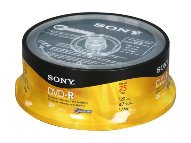 SONY 4.7GB 16X DVD-R 25 Packs Disc Model 25DMR47RS4 - Newegg.com
