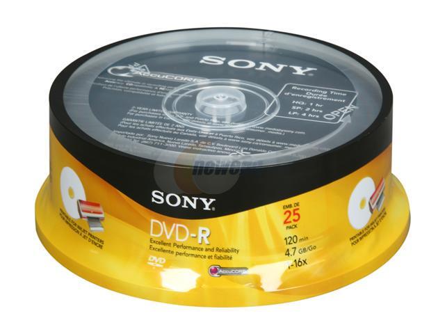 SONY 4.7GB 16X DVD-R Inkjet Printable 25 Packs Disc Model 25DMR47RSP4 - Newegg.com