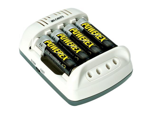 POWEREX MH-C401FS 100 Minute Cool Charger w/ Car & Switching Adapter and 4 x AA 2700mAh ...