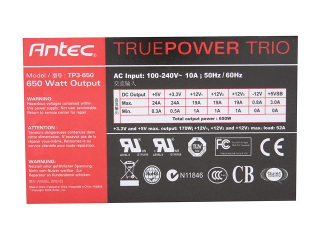 Antec True Power Trio TP3-650 ATX12V SLI Power Supply with Three 12V ...