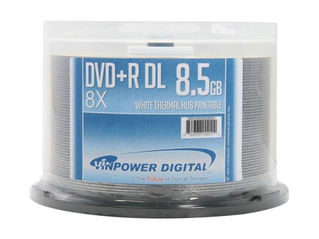 Vinpower Digital 8.5GB 8X DVD+R DL White Thermal Hub Printable 50 Packs ...
