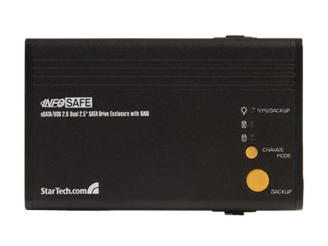 StarTech InfoSafe SAT2520U2ER Aluminum 2.5" Black eSATA USB Dual SATA ...