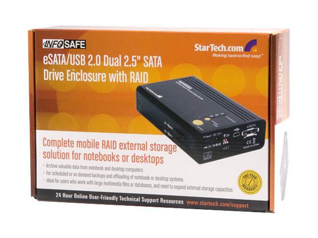 StarTech InfoSafe SAT2520U2ER Aluminum 2.5" Black eSATA USB Dual SATA ...
