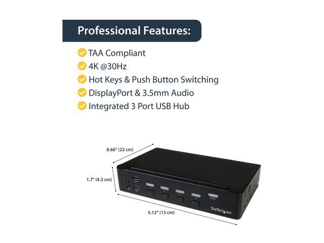 StarTech.com SV431DPU3A2 4-Port DisplayPort KVM Switch - DP KVM Switch with Built-in USB 3.0 Hub ...