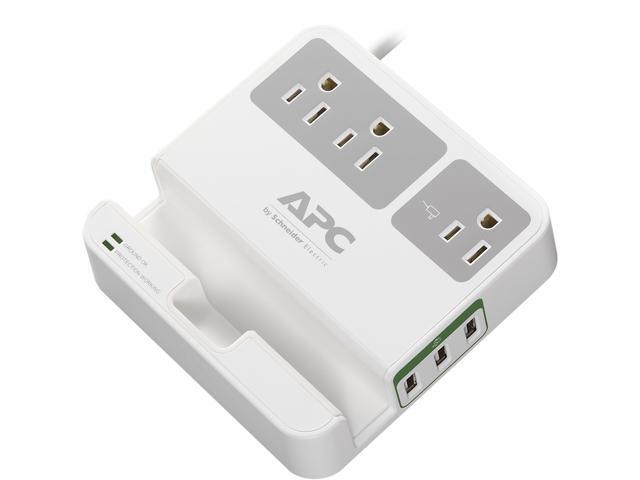 Apc P3u3 3-Outlet Surgearrest Surge Protector With 3 Usb Ports (White ...