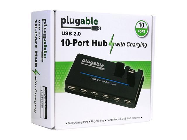 Plugable USB Hub, 10 Port - USB 2.0 with 20W Power Adapter and Two Flip ...