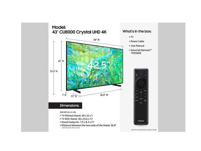 Samsung 43" Class CU8000 Crystal UHD 4K Smart TV (UN43CU8000FXZA, 2023 ...