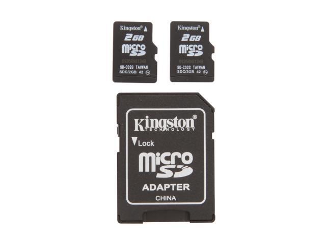 Kingston 4GB (2GB x 2) MicroSD Flash Card Twin Pack (2pcs) One Adapter ...