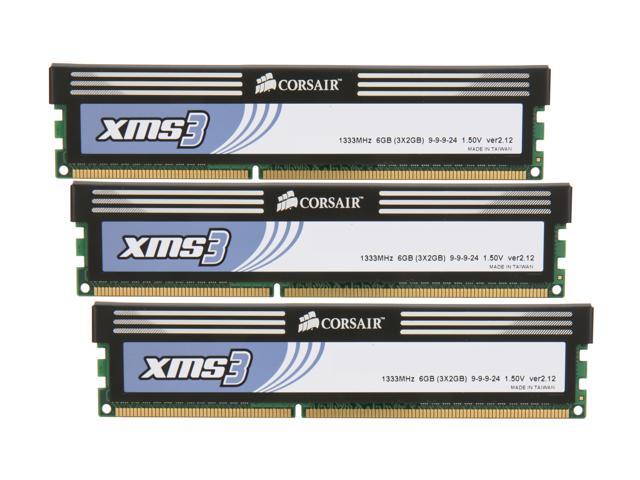 CORSAIR XMS 6GB (3 x 2GB) DDR3 1333 Desktop Memory Model ...