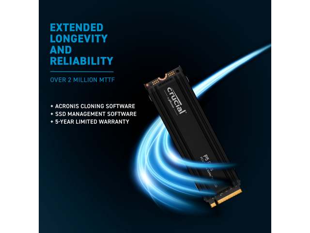 Crucial P5 Plus M.2 2280 2TB with Heatsink PCI-Express 4.0 x4 NVMe 3D NAND Internal Solid State ...