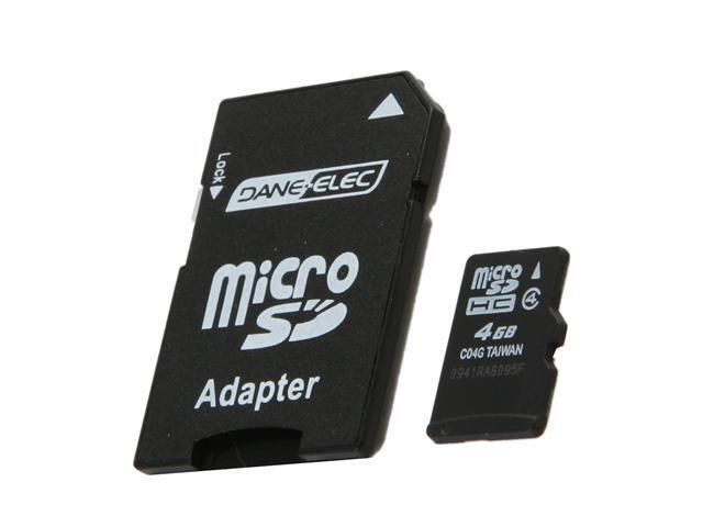 DANE-ELEC 4GB microSDHC Flash Card w/ SD Adapter Model DA-2IN1-04G-R ...