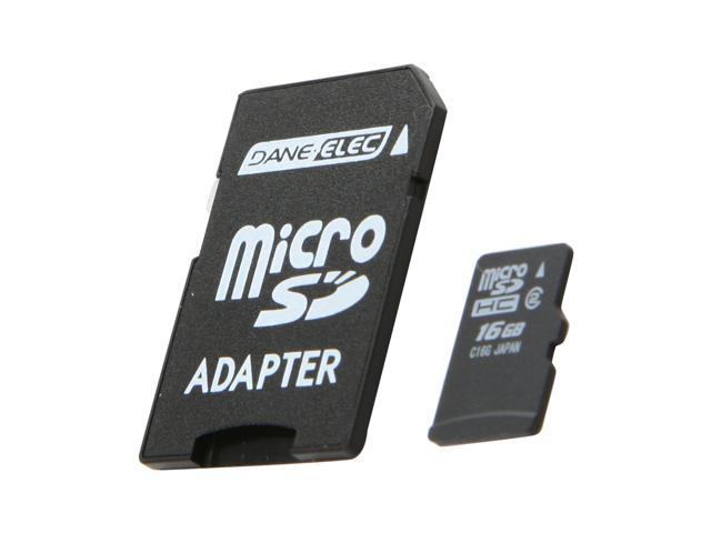 DANE-ELEC 16GB microSDHC Flash Card w/ SD Adapter Model DA-2IN1-16G-R ...